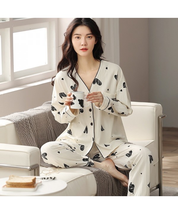 Women's Lounge Pajamas Autumn Winter Spring Women's Cardigan Suit ...