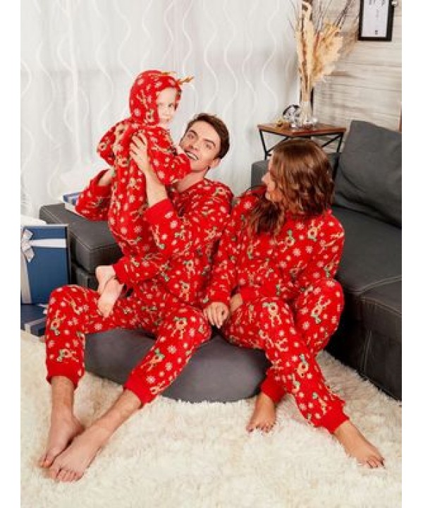 Comfy Red Christmas parent-child pajamas best cartoon printed pj sets