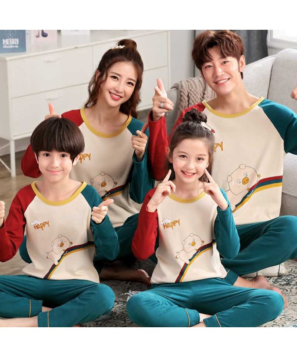Parent-child pajamas long-sleeved cotton spring and autumn family of ...