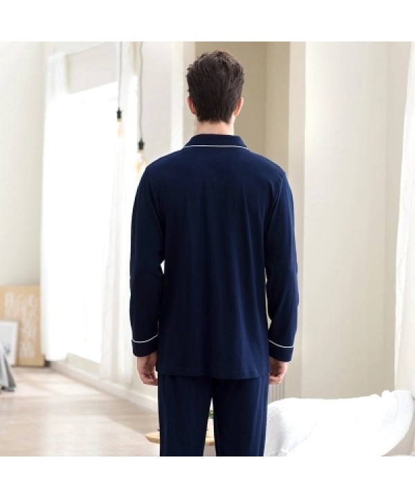 Navy cotton long sleeved Men's pyjamas for spring and autumn