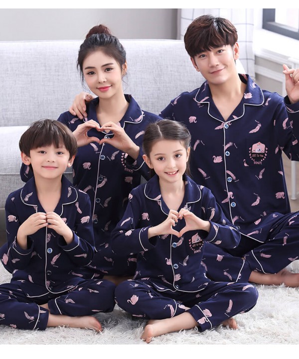 Autumn parent-child pajamas family dress, cotton long sleeved home clothes