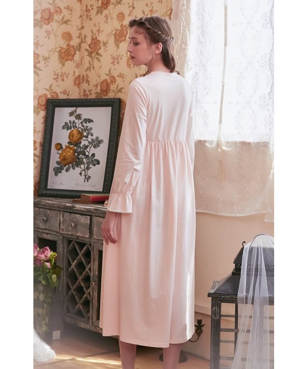 Ladies 100 Cotton Nightgown Spring Autumn Long Sleeve Nightshirts V ...