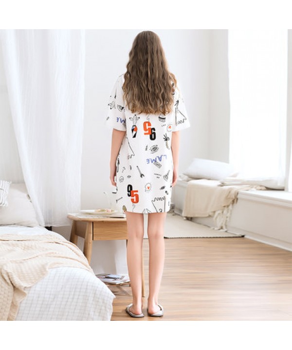 cotton Pajamas women's short sleeved Nightgown cartoon print short ...